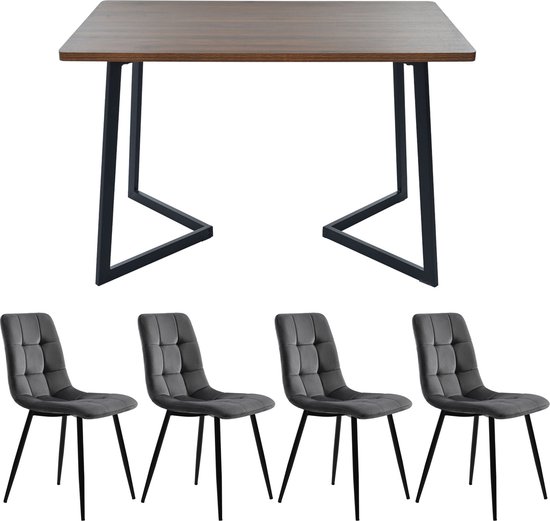 Merax Eetkamerset 5-delig - Eettafel met 4 Velvet Eetkamerstoelen ...