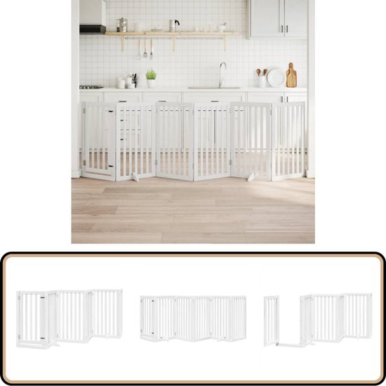 vidaXL Hondenhek - 6 Panelen - 300 cm - Wit Hout Hondenhek - Hondenhekken -... | bol