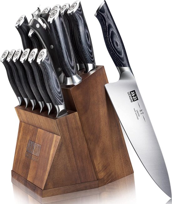 KeukenmessenBlokSet - Japanse Messenset - Professionele Kwaliteit - 16 ...