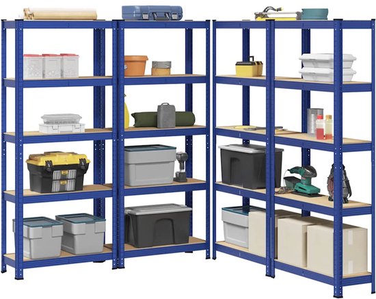 vidaXL Opbergrekken 4 st 5-laags staal en bewerkt hout blauw - Plank ...