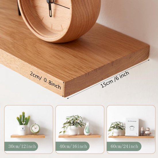 Zwevende Planken Hout Massief - Eiken Display Wandplank - 30cm | bol
