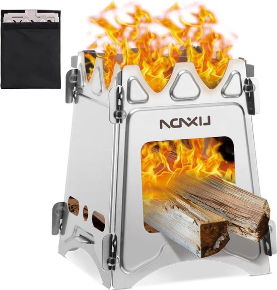 Campingkooktoestel - houtkachel, opvouwbaar, compact - 1 stuk - zwart ...