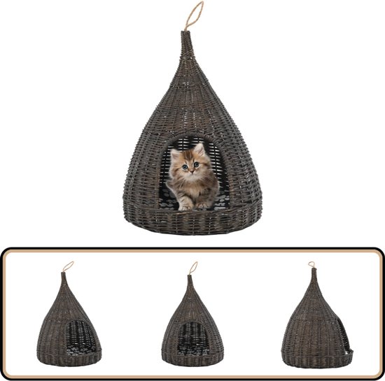 vidaXL Kattenhuis Tipi 40x60 cm met kussen - Grijs Kattenhuis - Tipi ...