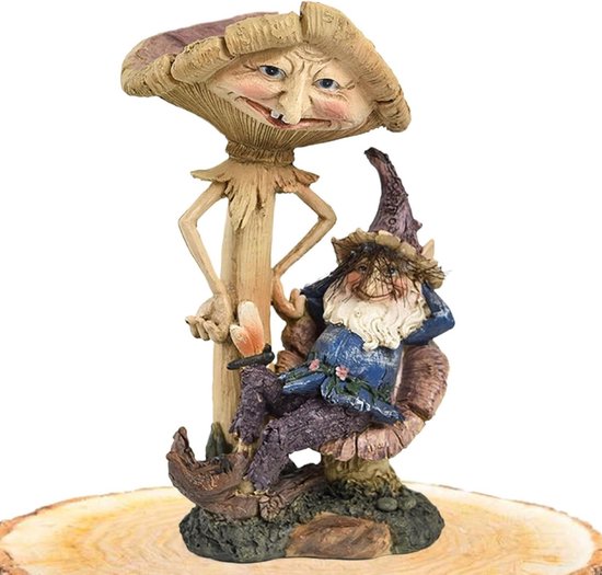 Tuin standbeeld kabouter met paddenstoel - decoratief tuinbeeld voor ...