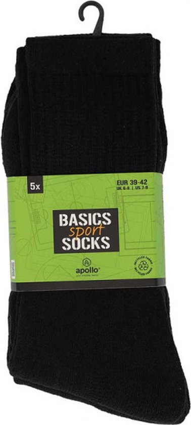 APOLLO ADULTS PLAIN SPORT SOCKS 5-PACK Zwart 35/38 | bol