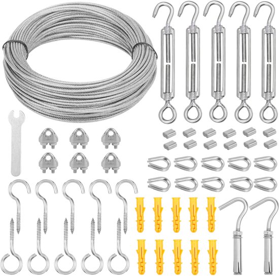 Belle Vous 30 m waslijndraad met M5 spanschroeven - Ø 2 mm klimplanten ...