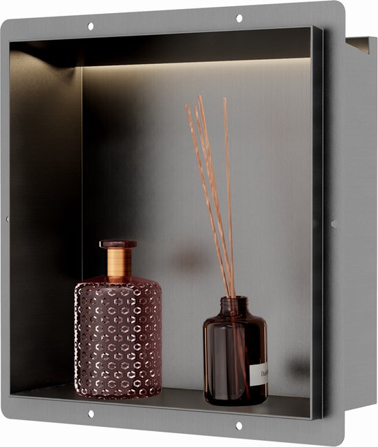 Gun Metal RVS Inbouwnis 30x30x10cm met tegelflens LED verlichting | bol