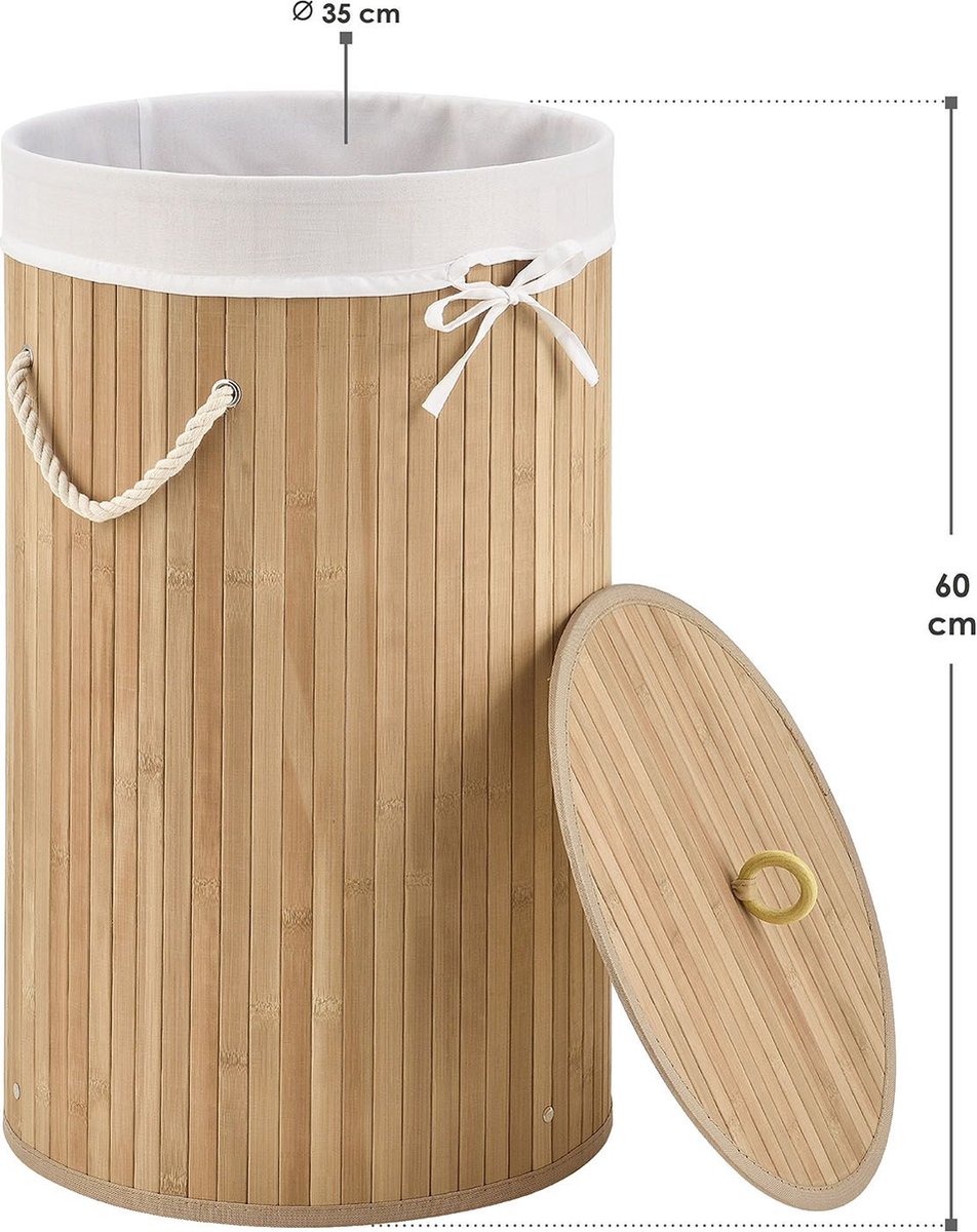 Bamboe Wasmand Curly - 55 Liter - Natuurkleur - Incl. Waszak & Deksel ...