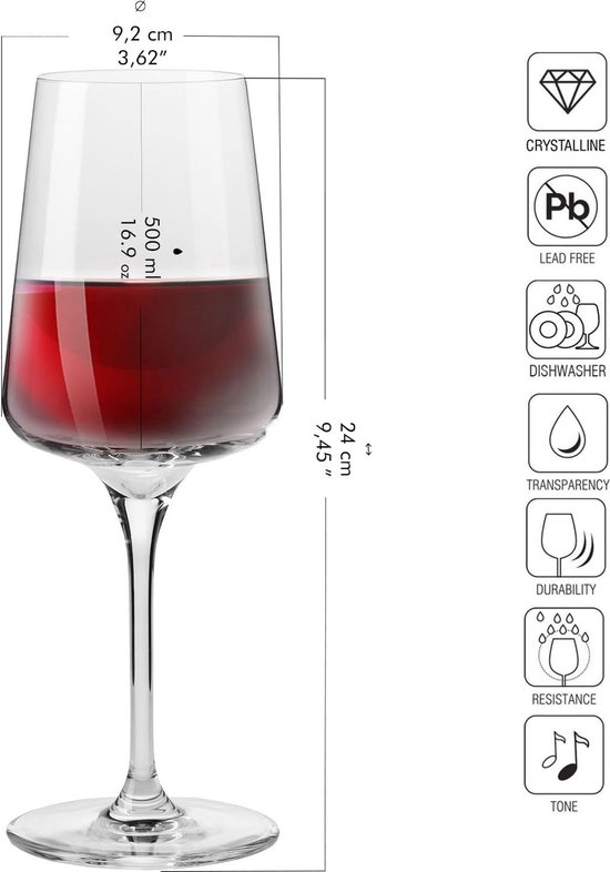 Rode wijnglazen | Elegant ontwerp | Set van 6 glazen | 500 ML | Traditioneel... | bol