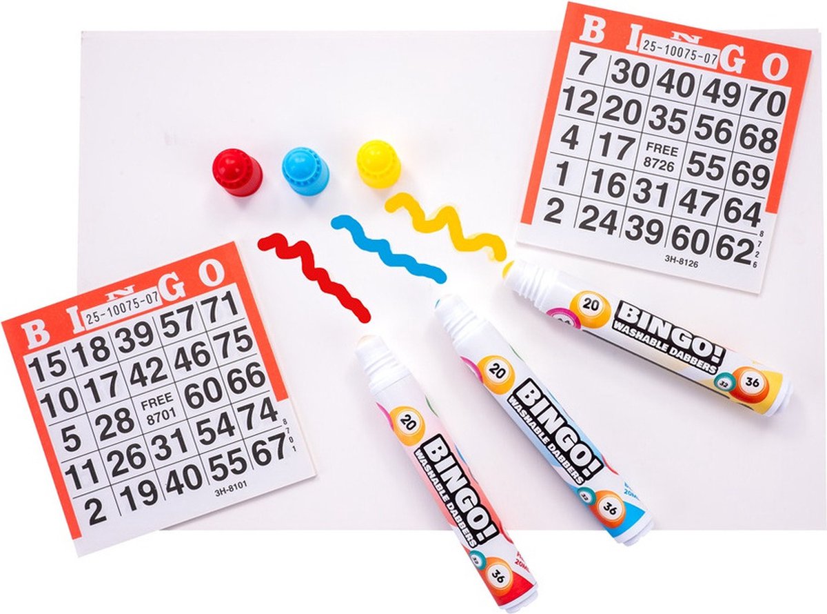 Engelhart Bingo stiften/markers/dabbers - 9x - blauw/geel/rood - 20 ml ...
