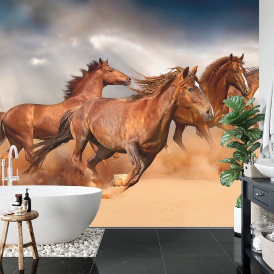 Fotobehang Paarden Rennen In De Woestijn | bol