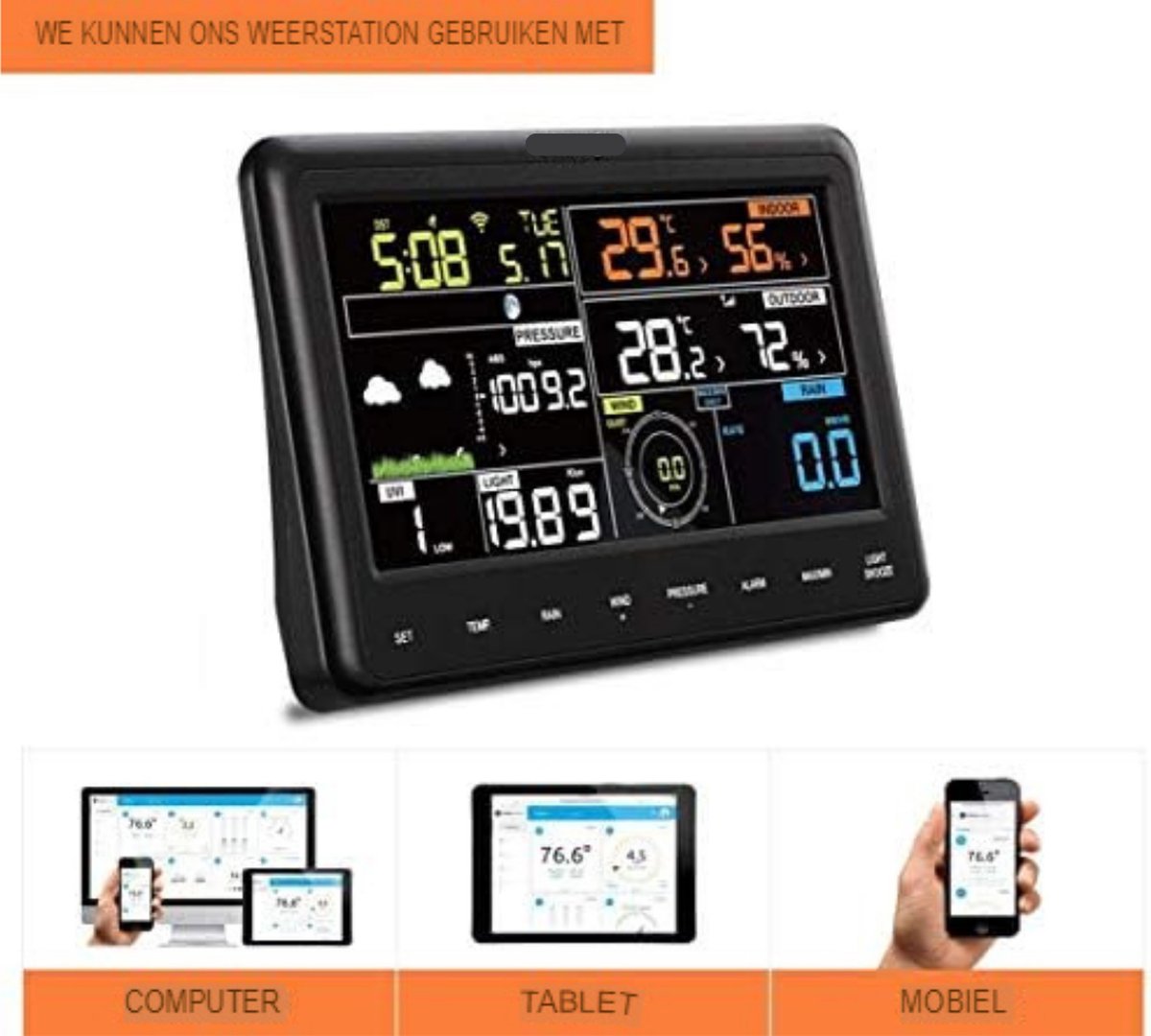 Weerstation Met Buitensensor - Weerstation Draadloos Binnen Buiten ...