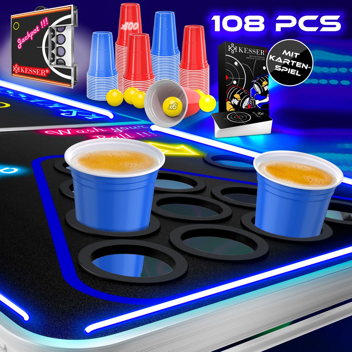 KESSER® Beerpong-Tafel / Beerpong - Set met Kaartspel Drinkspel - incl ...
