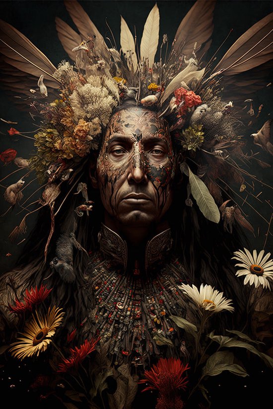 Indiaanse man stamhoofd - plexiglas schilderij - 100 x 150 cm | bol