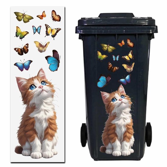 Decoratieve vuilnisbakstickers 25 x 72 cm cartoon kat vlinder ...