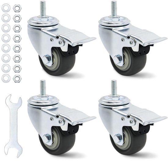 4 Pcs 50mm 2 Inch Double Ball Bearing Threaded Wheels M8 x 20mm ...