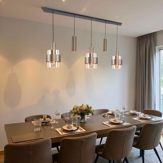 Moderne Hanglamp Marrone | 5 lichts balk 120 cm x 10 cm | amber / brons ...
