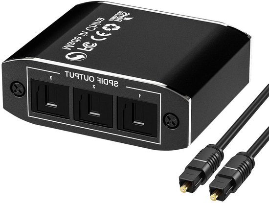 Optische splitter 1 x 3 met optische kabel - ondersteunt LPCM 2.0 DTS ...