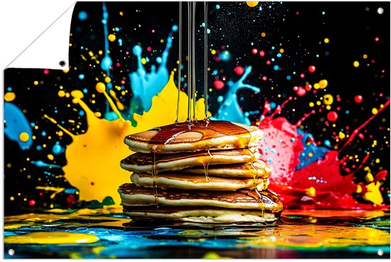 Kleurrijke pannenkoeken met stroop - Pancakes tuindecoratie - Poster ...
