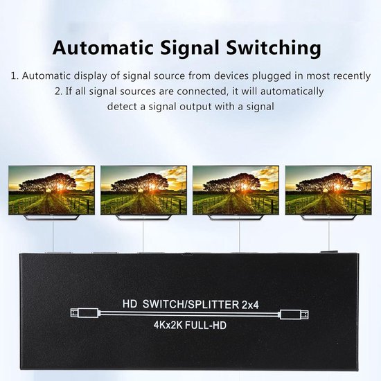 HDMI Switch 2x4 1.3B 1.4V 4K 3D - 2 in 4 Out Video Splitter Selector for Xbox PS5 PC TV | bol