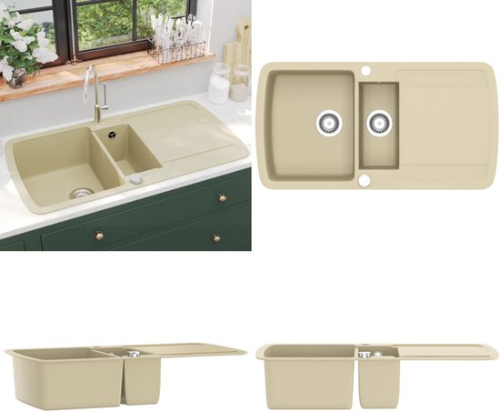 vidaXL Gootsteen dubbele bakken graniet beige - Spoelbak - Spoelbakken ...