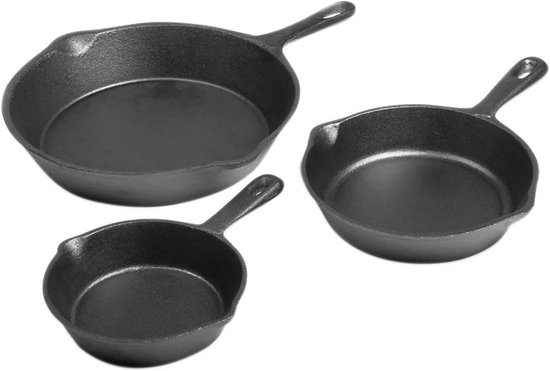BBQ Braadpannen Set van 3 Gietijzer - 12/16/21cm Grillpannen voor ...