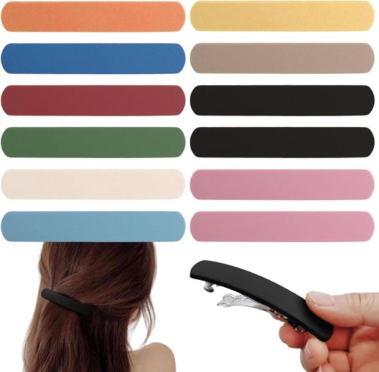 12 Pieces Matte Flat Barrettes Snap On Hair Clips - No Hair Damage ...