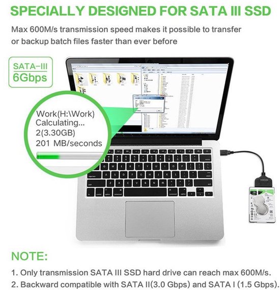 USB 3.0 naar SATA III Adapterkabel met UASP Snelle verbinding voor 2.5 ...