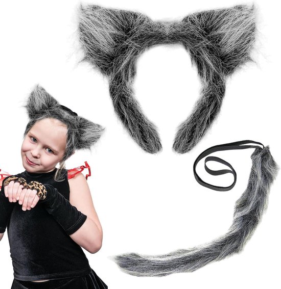 Accessoireset wolf oren en staart voor Halloween kostuum - grijs, bont ...