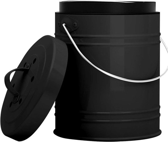 Biologische afvalemmer met actieve koolstoffilter en kunststof binnenemmer - 5 liter | bol