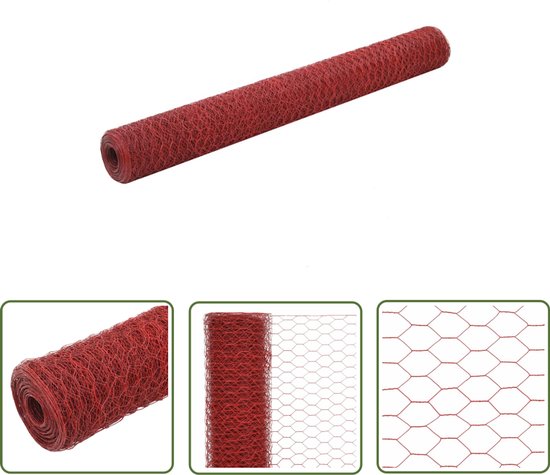 vidaXL Kippengaas 25x1,2 m staal met PVC coating rood - Kippengaas ...