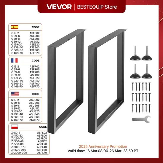 Verstelbare Tafelpoten – Set van 2 | 28 Inch Stalen Meubelpoten ...