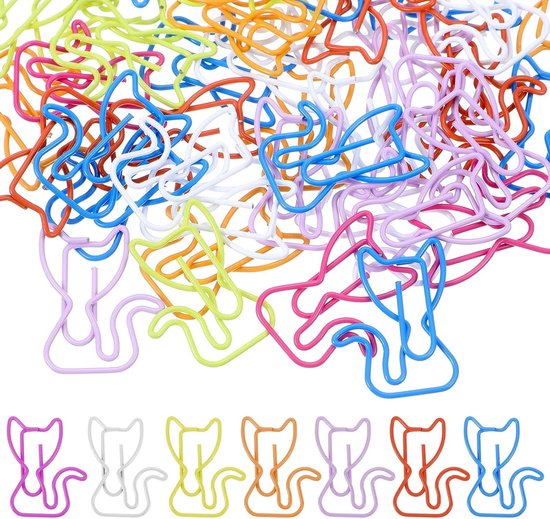 Paper Clips Animal Motif - 50pcs Cute Cat Design, Colourful and ...