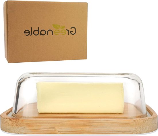 Botervloot van glas met bamboe deksel - 100% BPA-vrij - Voor 250g boter ...