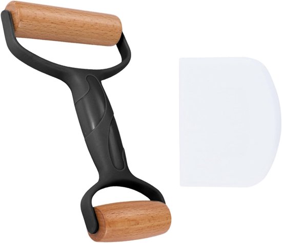 Deegroller en Schraper Set - Houten Deegroller - 2 Stuks - Wit | bol