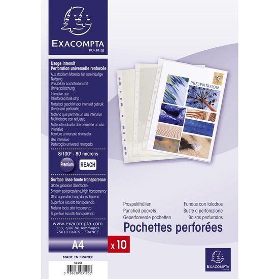 10x Pak van 10 geperforeerde showtassen - gladde PVC - A4, Transparant ...