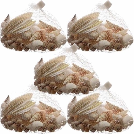 Set van 5 zakjes decoratie/hobby witte/bruine schelpen 350 gram - Echte ...