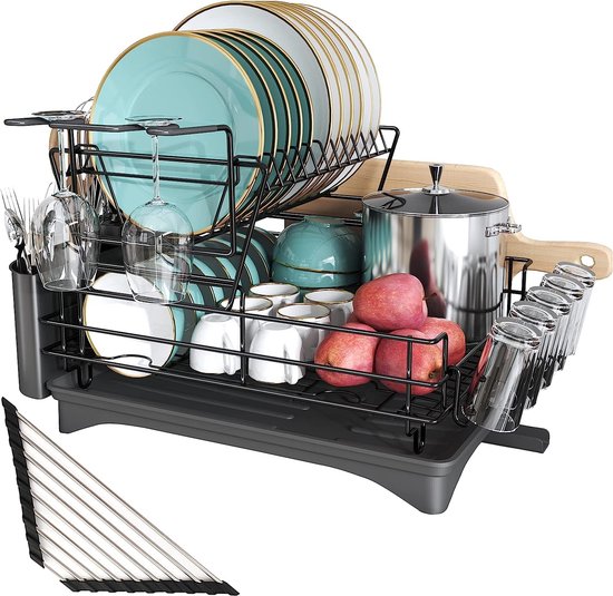 Afdruiprek met gebruiksvoorwerphouder Flessendroger Afdruiprek 2 Tier ...