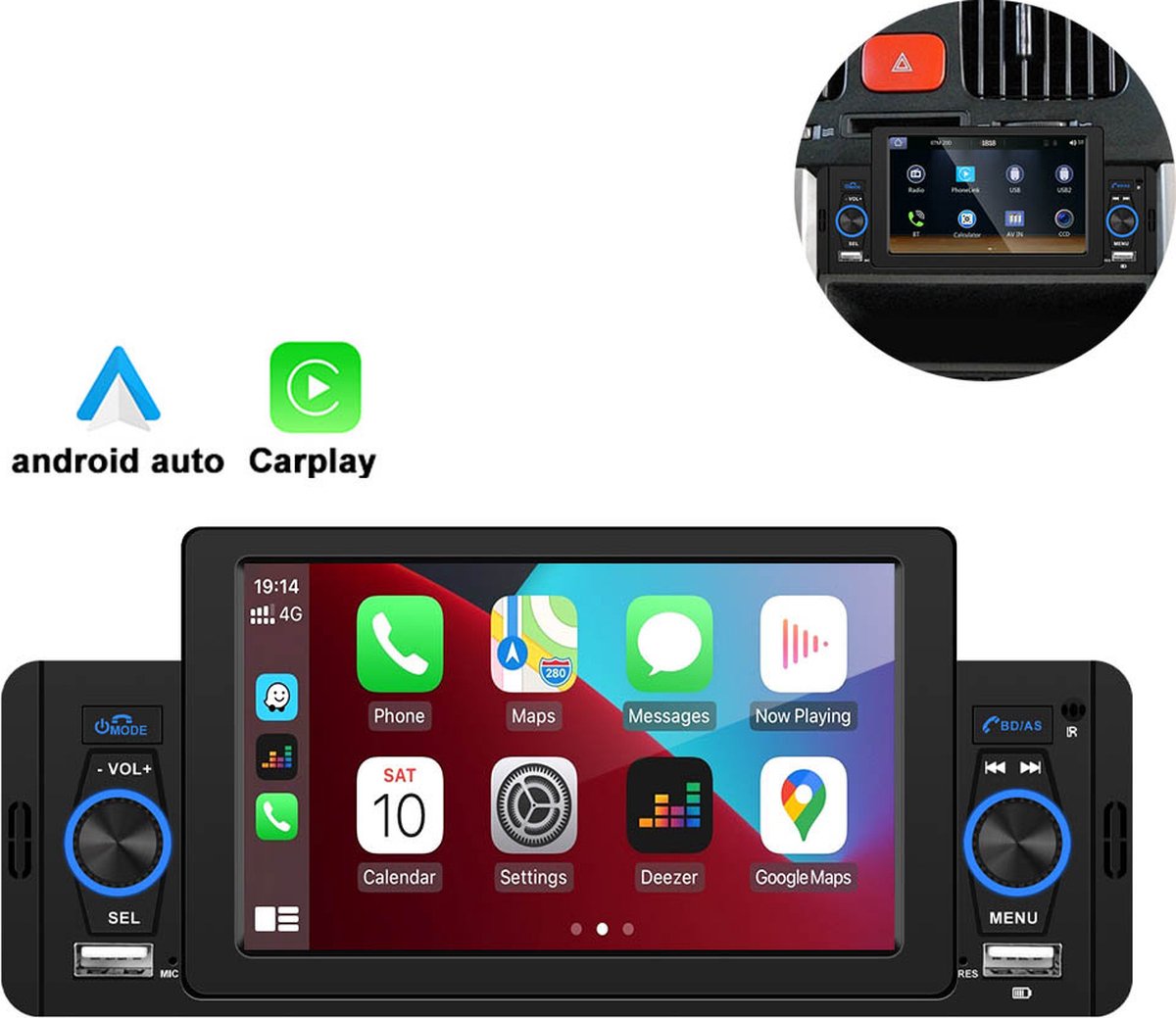VCTparts Android Auto Inbouw Radio Speler Digitaal LED Display Scherm ...
