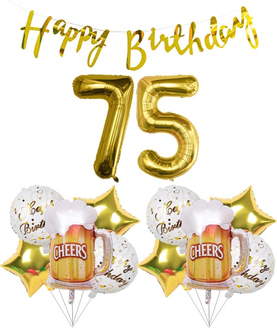 75 Jaar Verjaardag Cijfer ballon Mannen Bier - Feestpakket Snoes ...