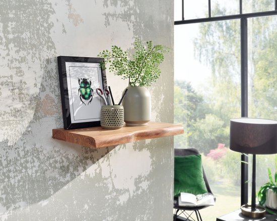 Wandplank Acaciahout - Zwevende plank met boomrand - 40 cm | bol