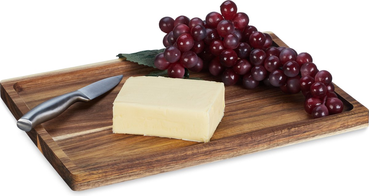Relaxdays houten snijplank met rand - grote serveerplank - vleesplank ...