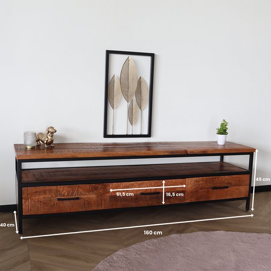 TV meubel industrieel mangohout Glazy 160cm tv kast duurzaam mango ...