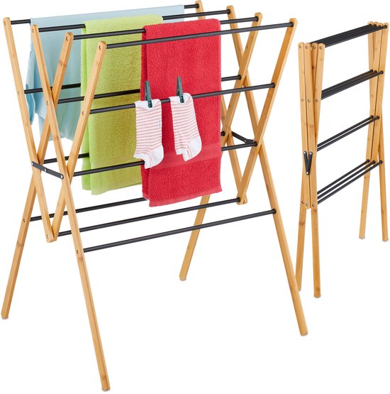 Wasrek inklapbaar - 93 x 70 x 62 cm - staand - bamboe - zwart | bol