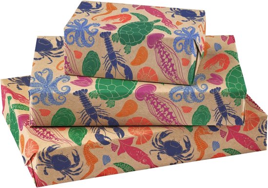 Kraft Wrapping Paper Roll - Mini Roll - Ocean Theme Design - Perfect ...