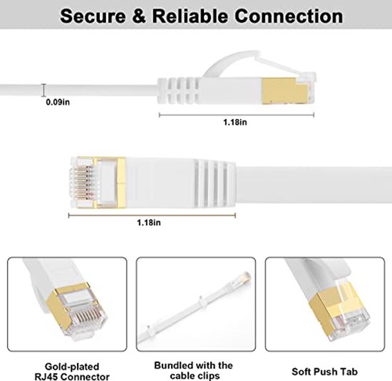 Cat 8 Ethernet-kabel 20 m - Hoge Snelheid, Plat, Gigabit RJ45 ...