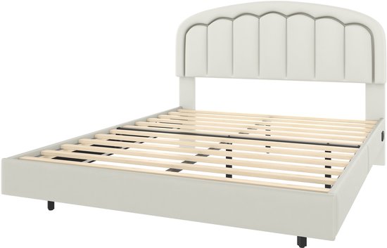 Merax Bed - 140x200cm - Kunstleer Gestoffeerd - Met LED Verlichting en ...