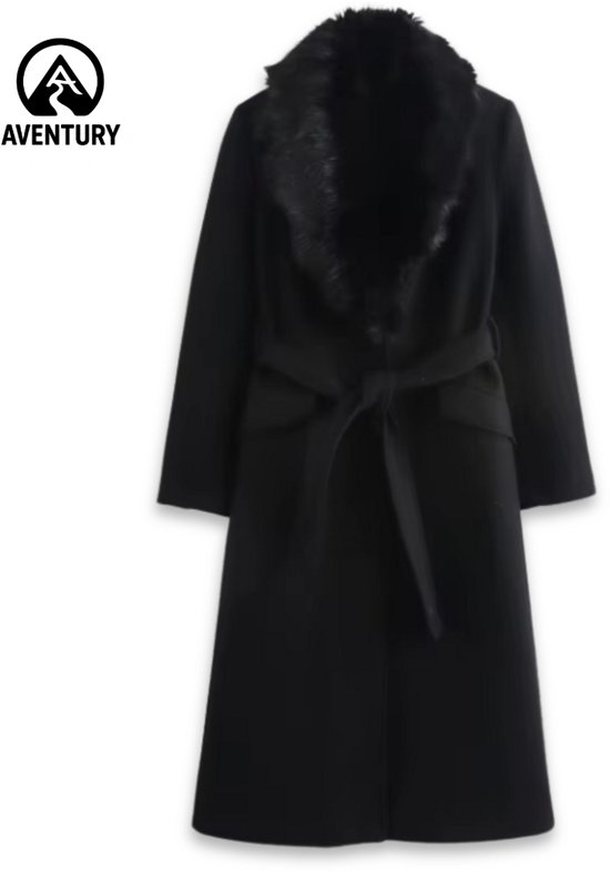 Manteljas - Dames lange mantel - Trenchcoat - Faux fur kraag ...
