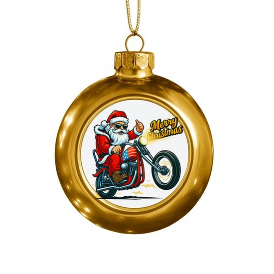 Gouden Kerstbal met Kerstman op Motor Ontwerp – Stoere Biker Kerstboom ...