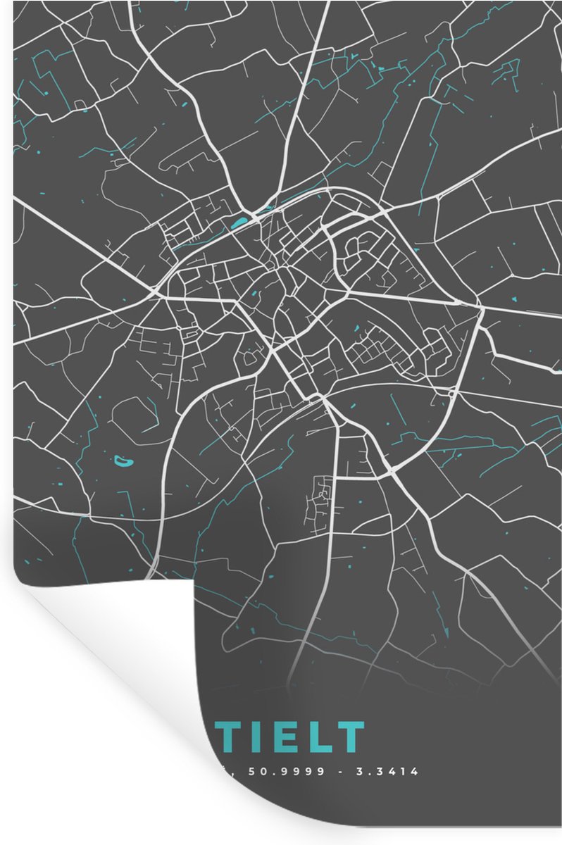 Stickers muraux - België - Tielt - Plan de la ville - Carte - Blauw ...